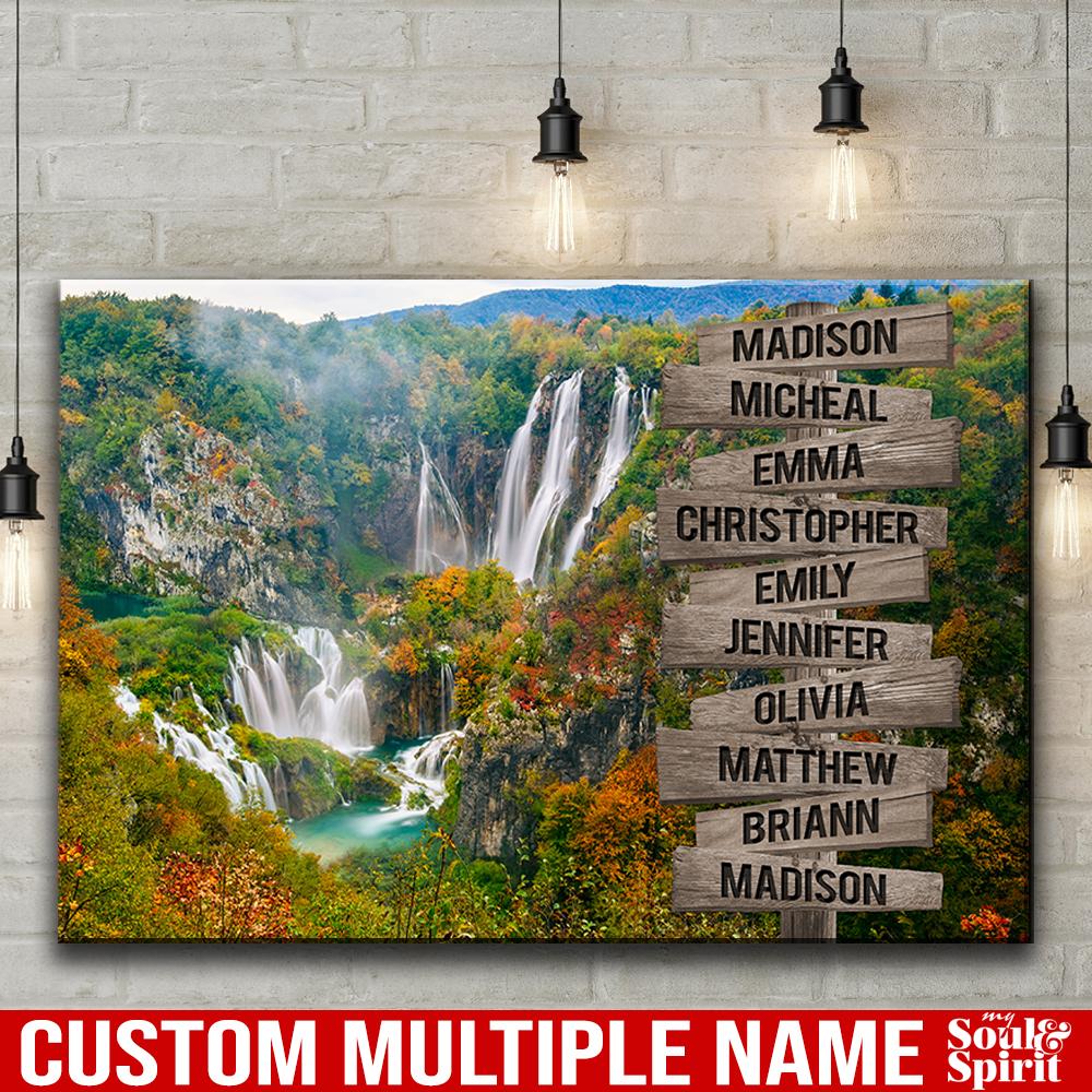 Personalized Name Sign Mountain Lake Waterfall Picture Nature Landscap