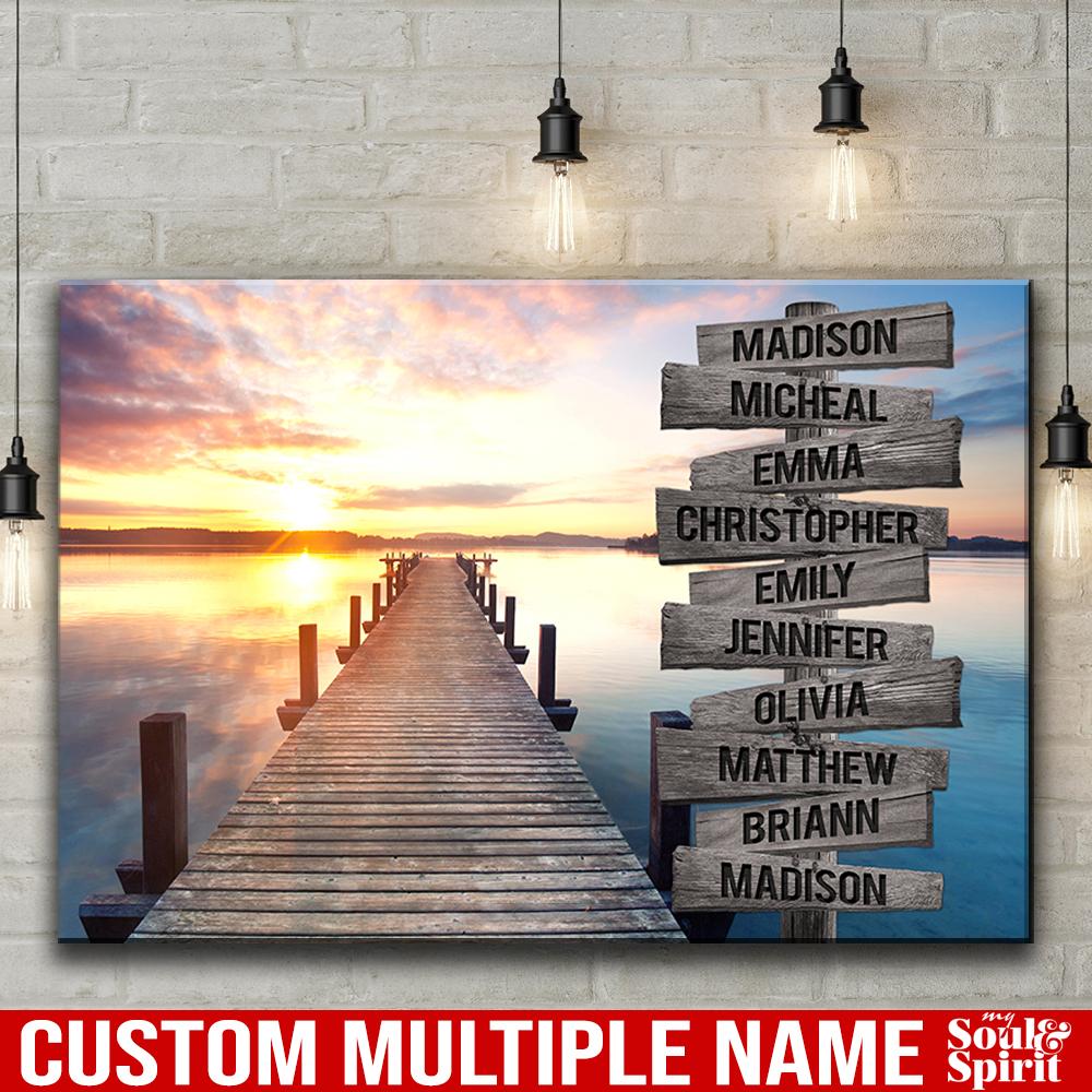 Personalized Name Sign Sunset Lake Scene Wall Art Dock Landscape Canva